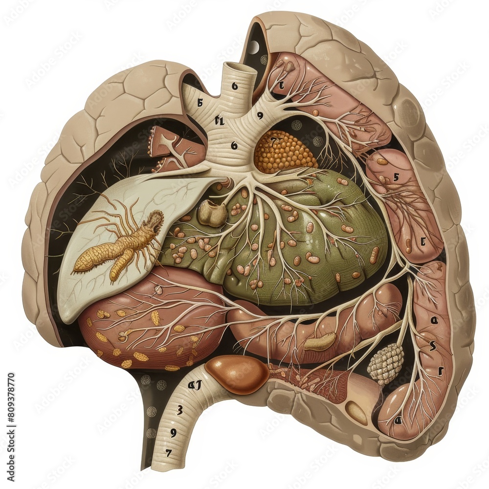 Educational diagram of a human liver showing the lifecycle of a ...