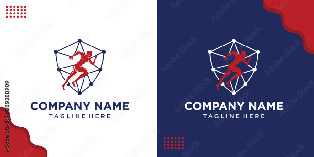 creative Running and Marathon Logo, Symbol of running man with shield ...