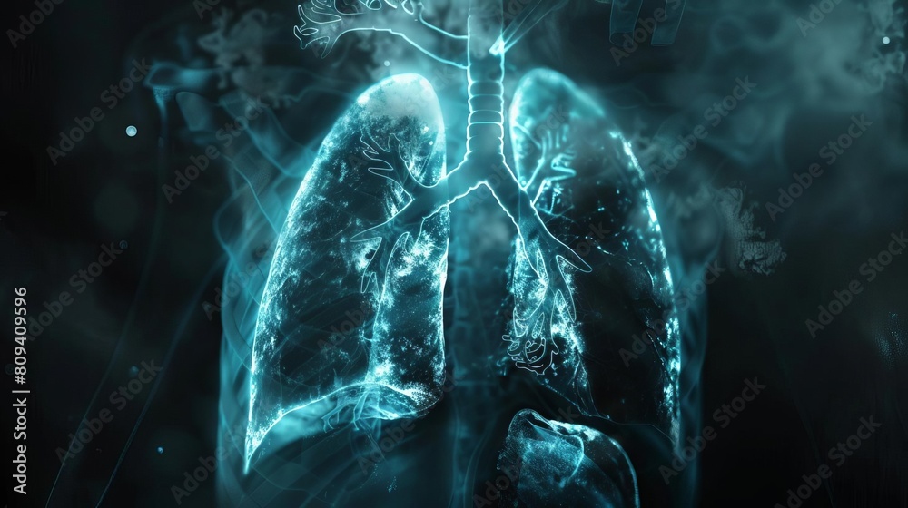 Detailed Xray of a lung displaying patches of opacity, suggestive of ...