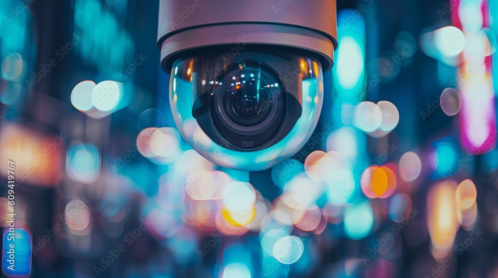 CCTV camera at night, protection Stock Photo | Adobe Stock