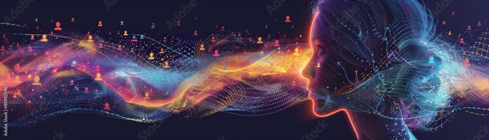 Illustration of a digital echo chamber, with sound waves bouncing ...