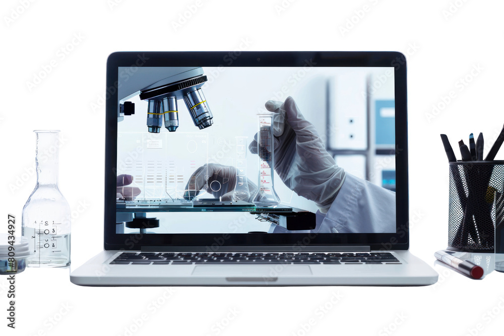 A laptop screen morphing into a transparent window, revealing a ...