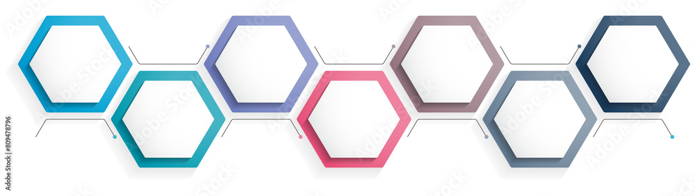 Infographic template with 7 hexagons with line icons, process chart ...