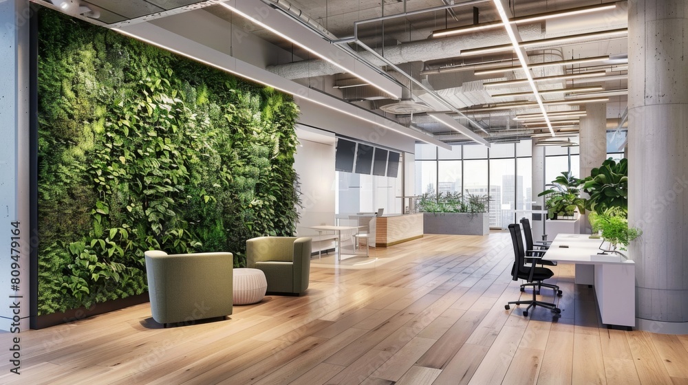 Illustration Stock Eco-Friendly Hybrid Office: An office building with ...