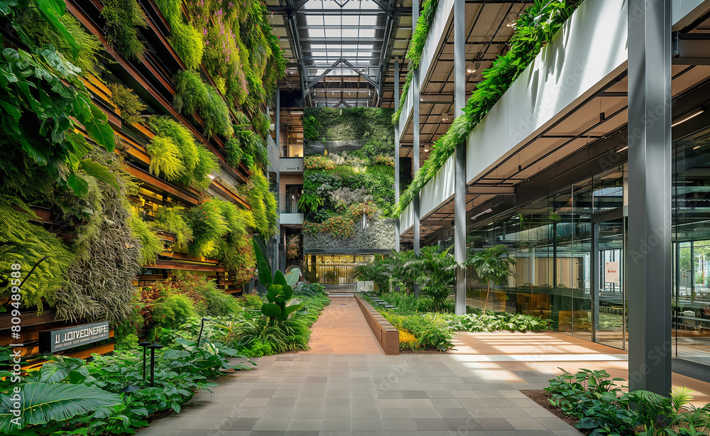 Public space or commercial building incorporating biophilic design ...