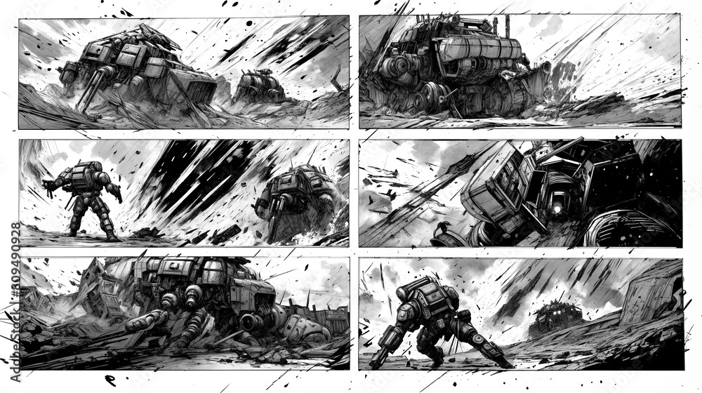 Dynamic storyboard sequence of futuristic exploration mission Stock ...