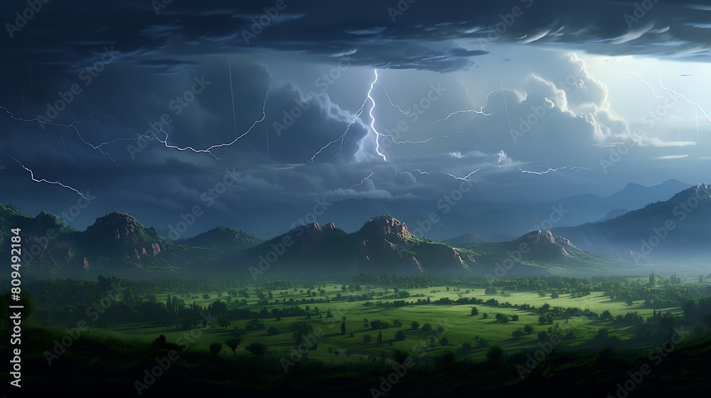 Scene capturing the chaotic beauty of lightning streaking across the ...
