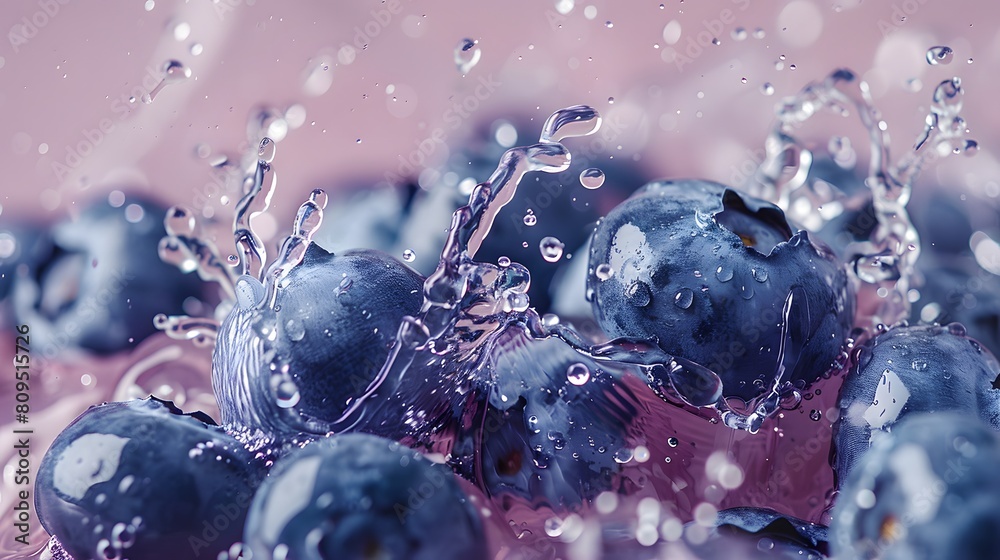 Food shot, super wide angle blueberries waterfall splash, liquid ...