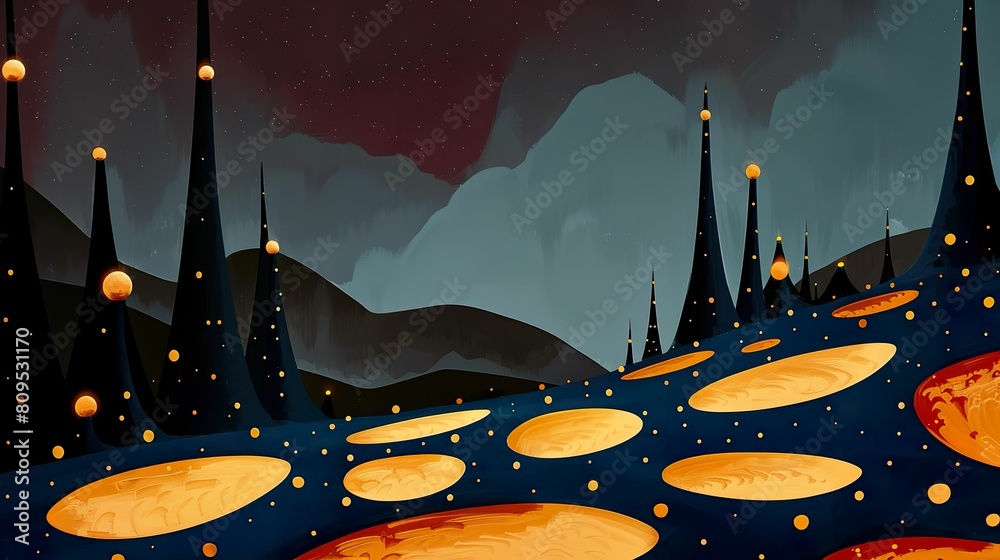 Stockillustratie Alien beacon, glowing softly, signals from the void, a ...