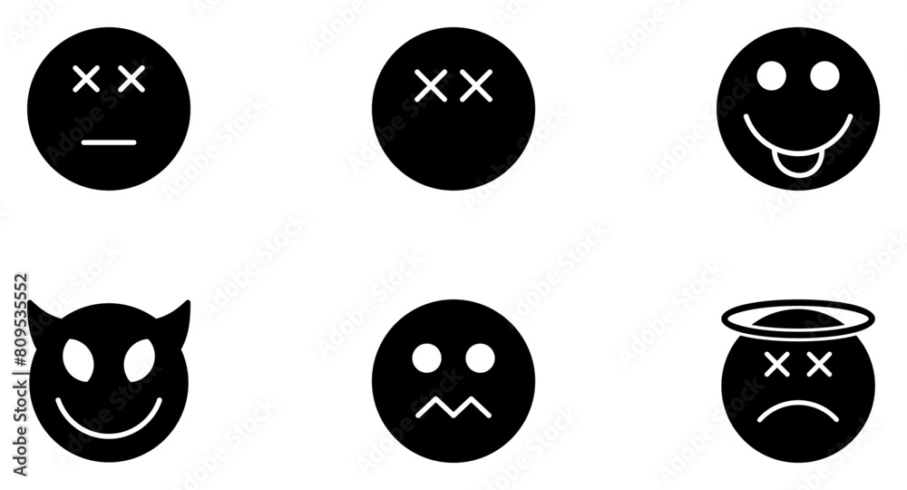 Smiley Glyph Icon pictogram symbol visual illustration Set Stock Vector ...