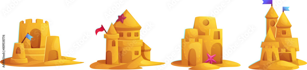 Sand castle on summer sea beach cartoon vector. Cute sandcastle ...