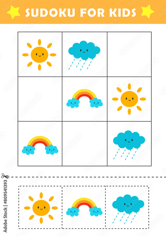 Sudoku logical reasoning activity for kids. Fun sudoku puzzle with cute ...
