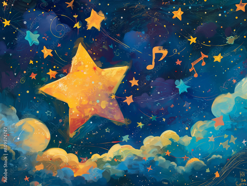 Celestial Symphony: Harmonizing Yellow Star with cloud and music ...