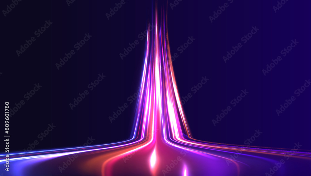Acceleration speed motion on night road. Vector glitter light fire ...