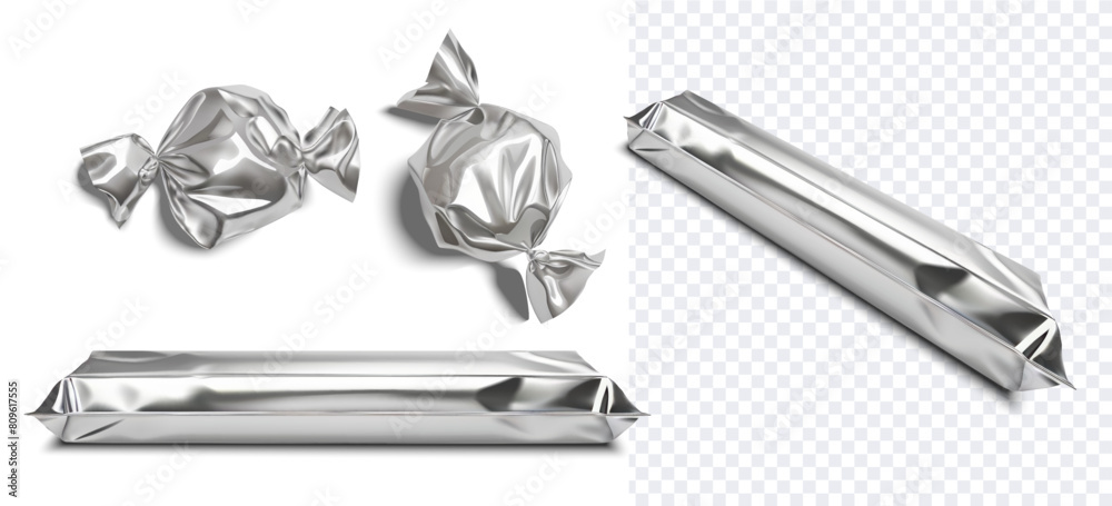 Realistic Silver Foil Packaging Varieties on Transparent Background ...