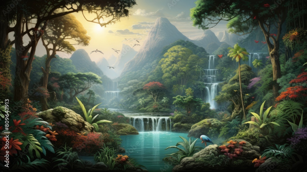 Lush tropical rainforest watercolor illustration - Generative AI ...