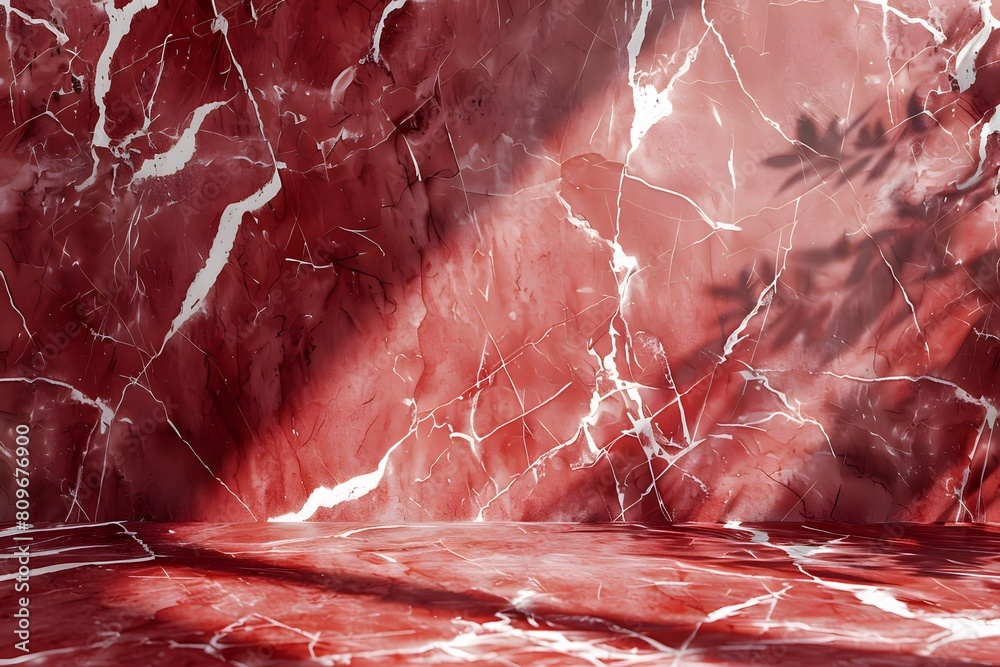 Red marble and white crack background with shadow and light effects ...