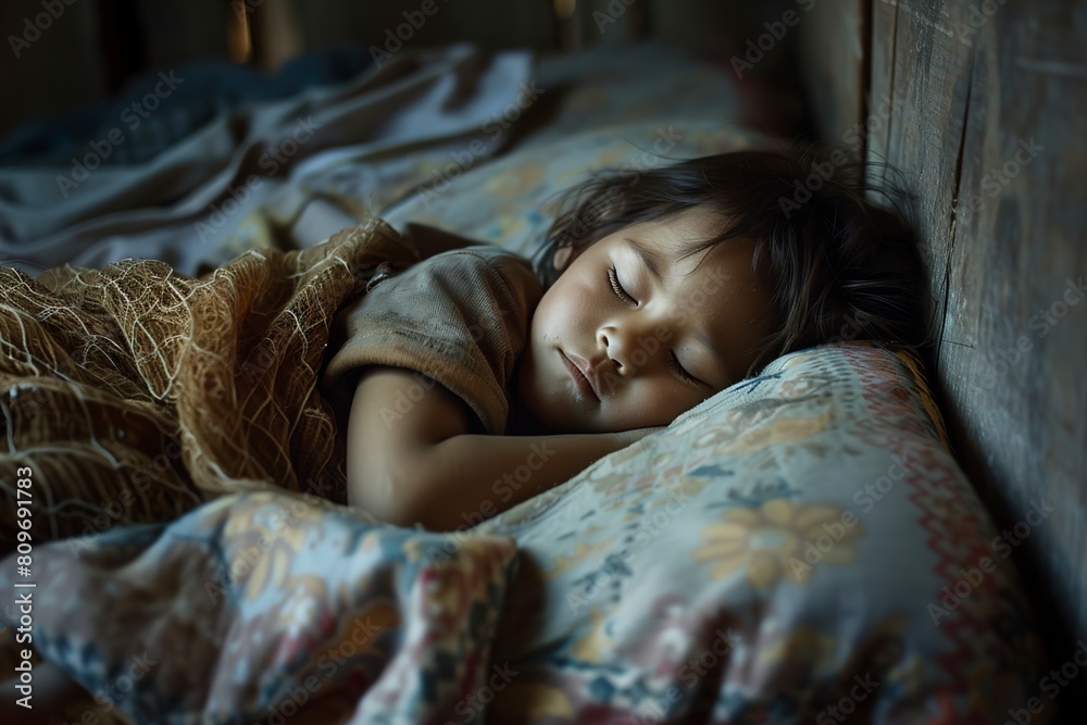 Little Girl Sleeping on Bed Covered in Blanket Stock Photo | Adobe Stock