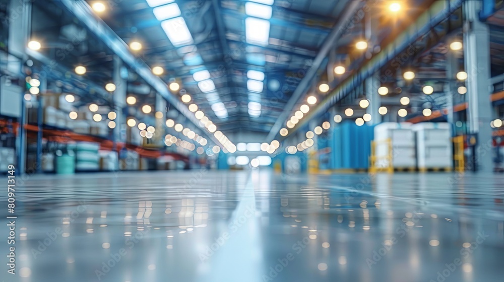 Abstract blurred factory and warehouse room background for industry ...