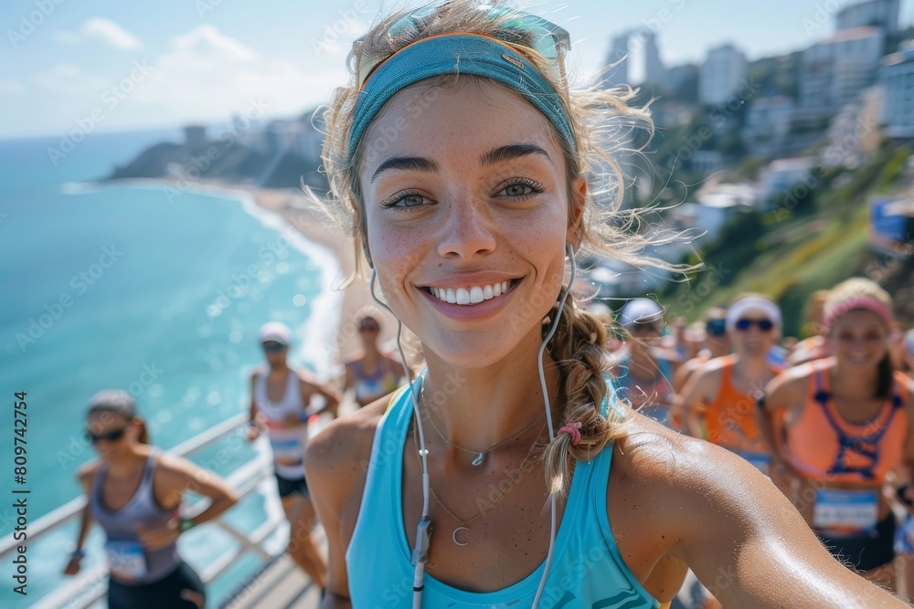 A happy runner shares her coastal marathon experience with a selfie ...