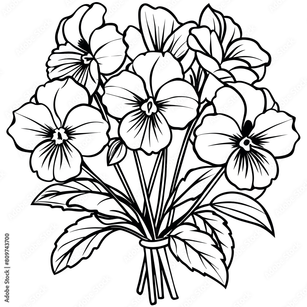 Pansy flower outline illustration coloring book page design, Pansy ...
