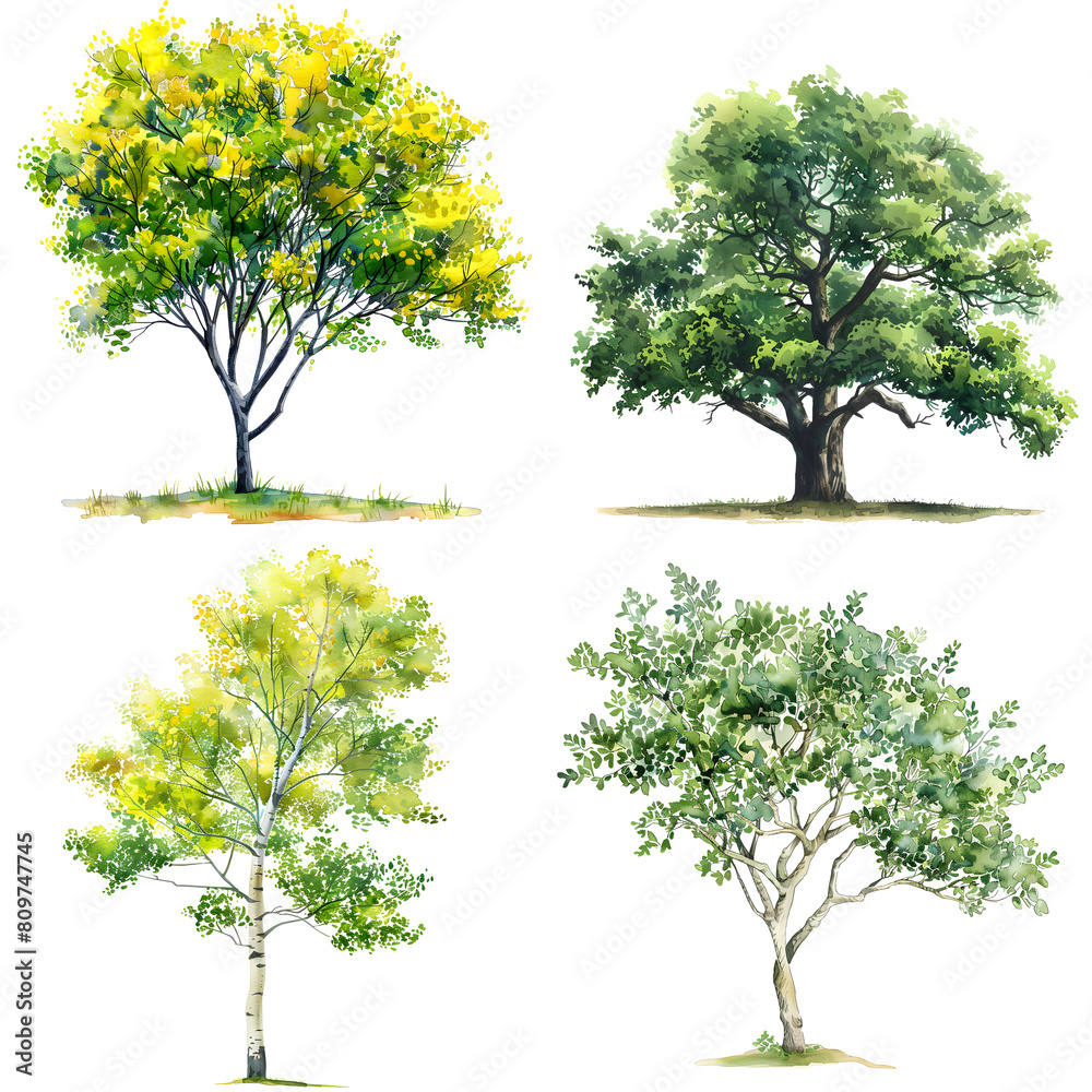 Trees front view, PNG, watercolor style vector tree, quaking, aspen ...