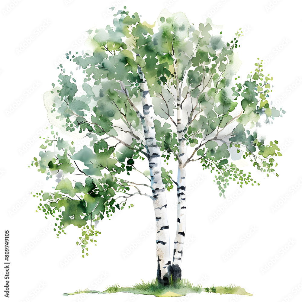 Trees front view, PNG, watercolor style vector tree, grey birch tree ...