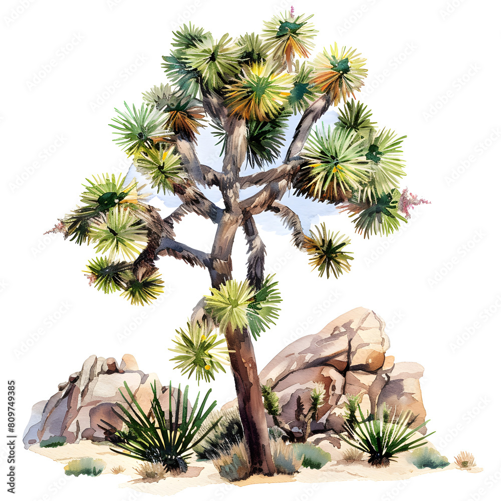 Trees front view, PNG, watercolor style vector tree, Joshua tree ...