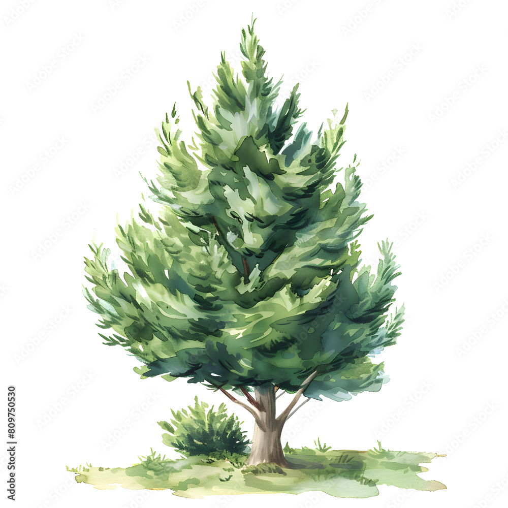 Trees front view, PNG, watercolor style vector tree, pine tree ...
