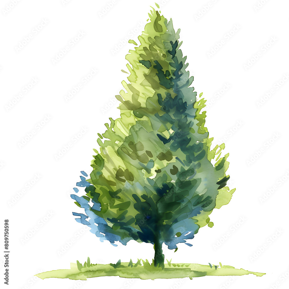 Trees front view, PNG, watercolor style vector tree, pine tree ...