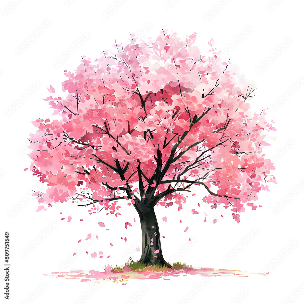 Trees front view, PNG, watercolor style vector tree, sakura tree ...