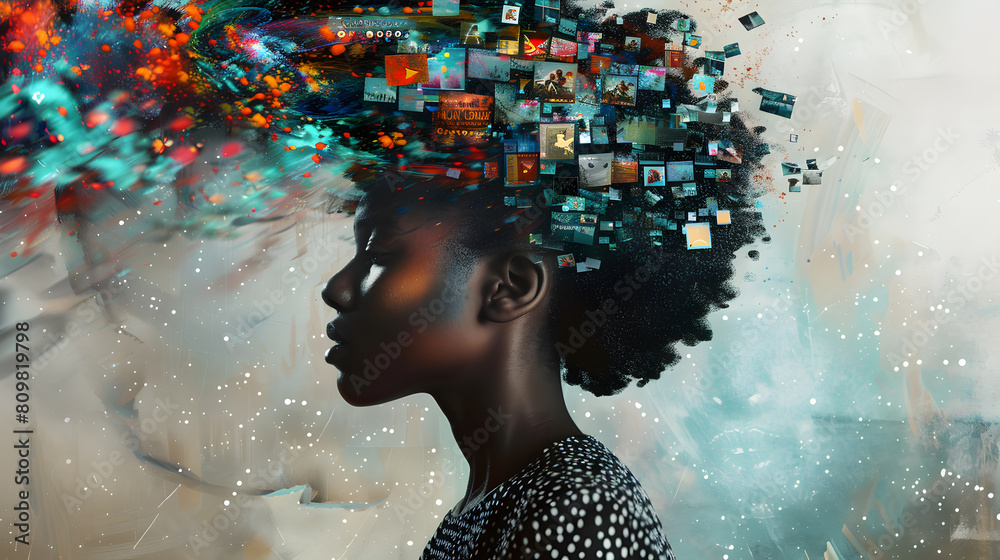 powerful visual metaphor of social media addiction, with a young woman ...