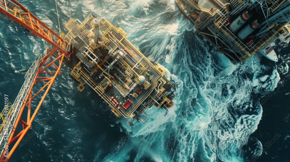 Offshore platform background with an offshore engineer working on ...