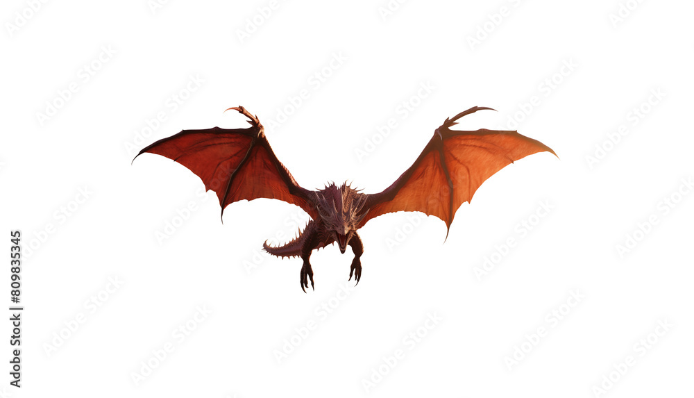 Red dragon in flight. Isolated transparent background PNG. Mythological ...