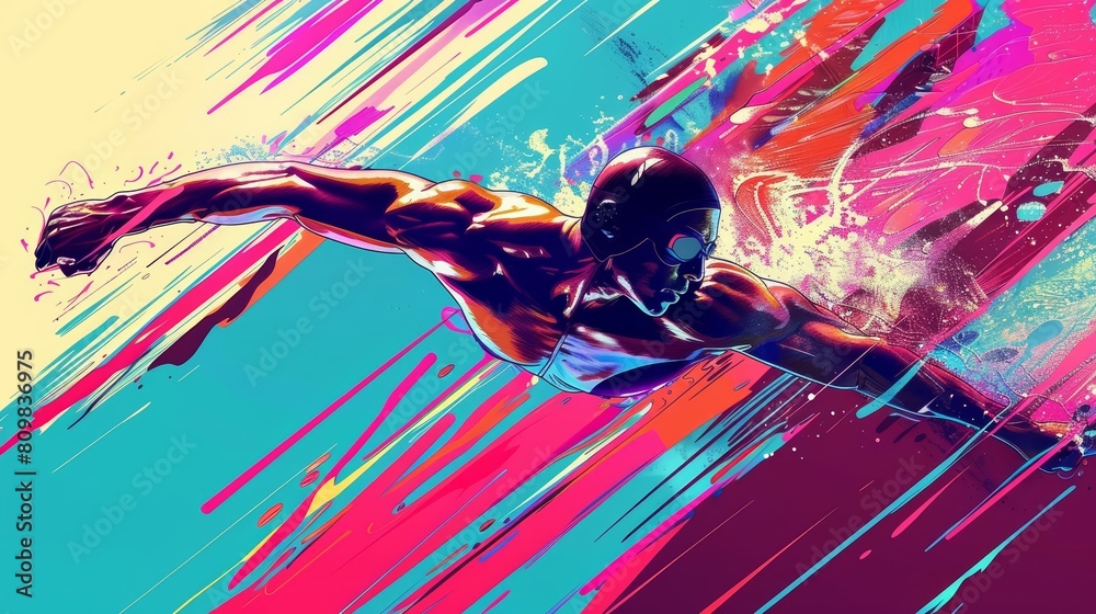 Ilustración de Stock Futuristic Pop art style of an Olympic swimmer in ...