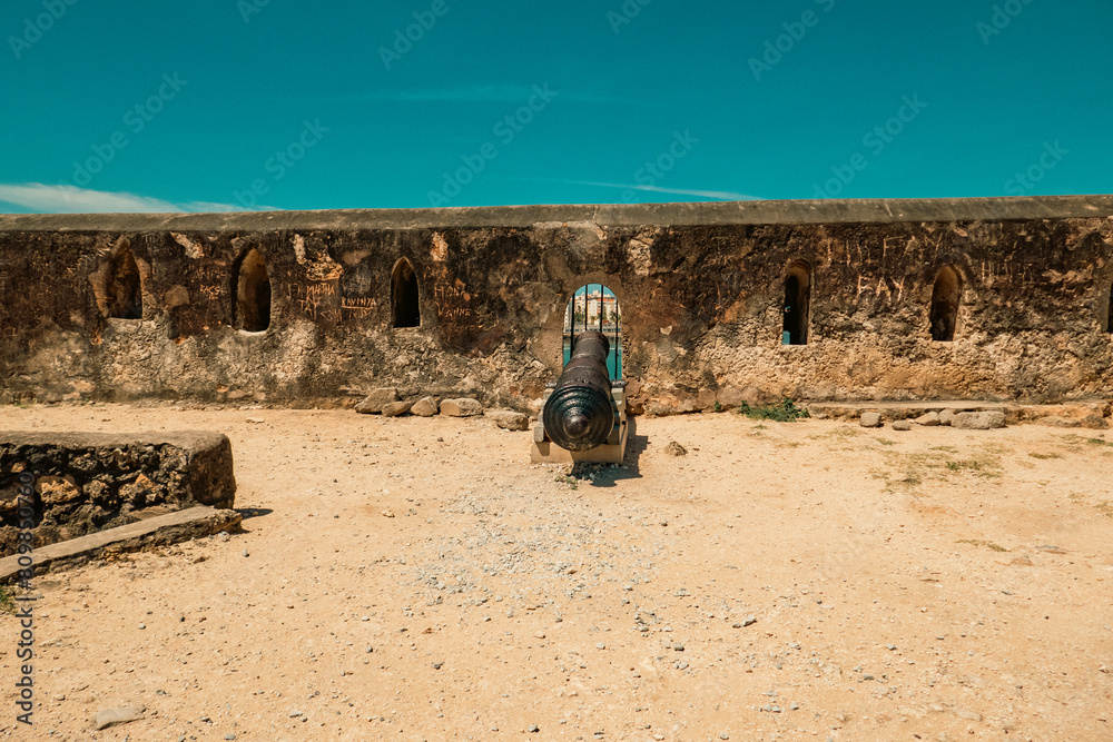 Ancient canons on the ruins of Fort Jesus - An ancient fortification in ...