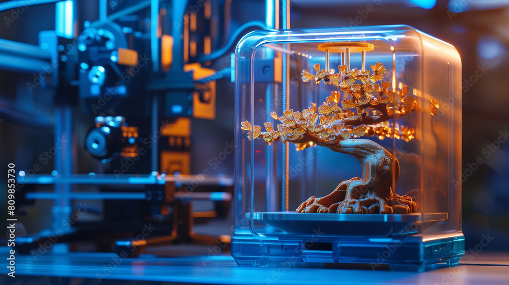 Golden Bonsai Tree Growing Inside a Transparent Lab Container Stock ...