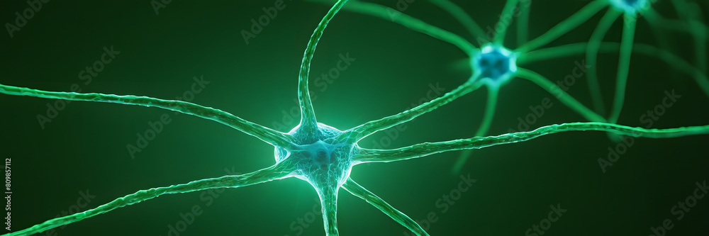Conceptual illustration of neuron cells with glowing link knots green ...