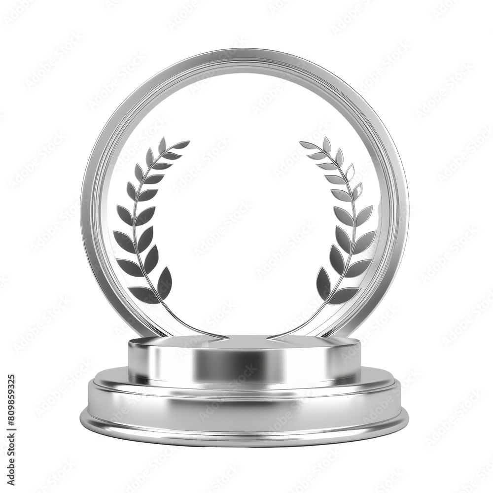 Silver Trophy with Laurel Wreath Isolated on Transparent Background for ...