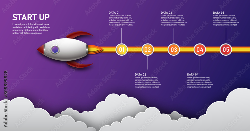 Startup infographic design. Rocket launch. Presentation slide template ...
