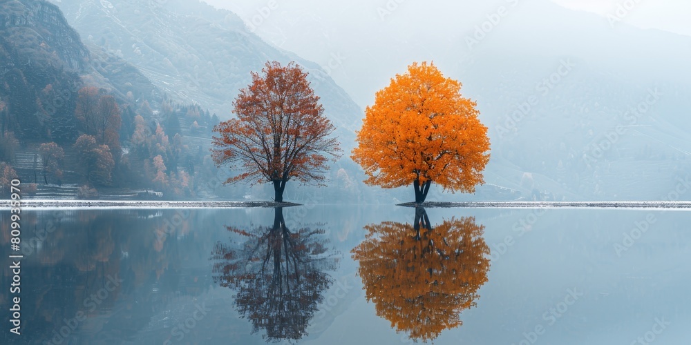 The two different states of a lonely tree reflect the various aspects ...