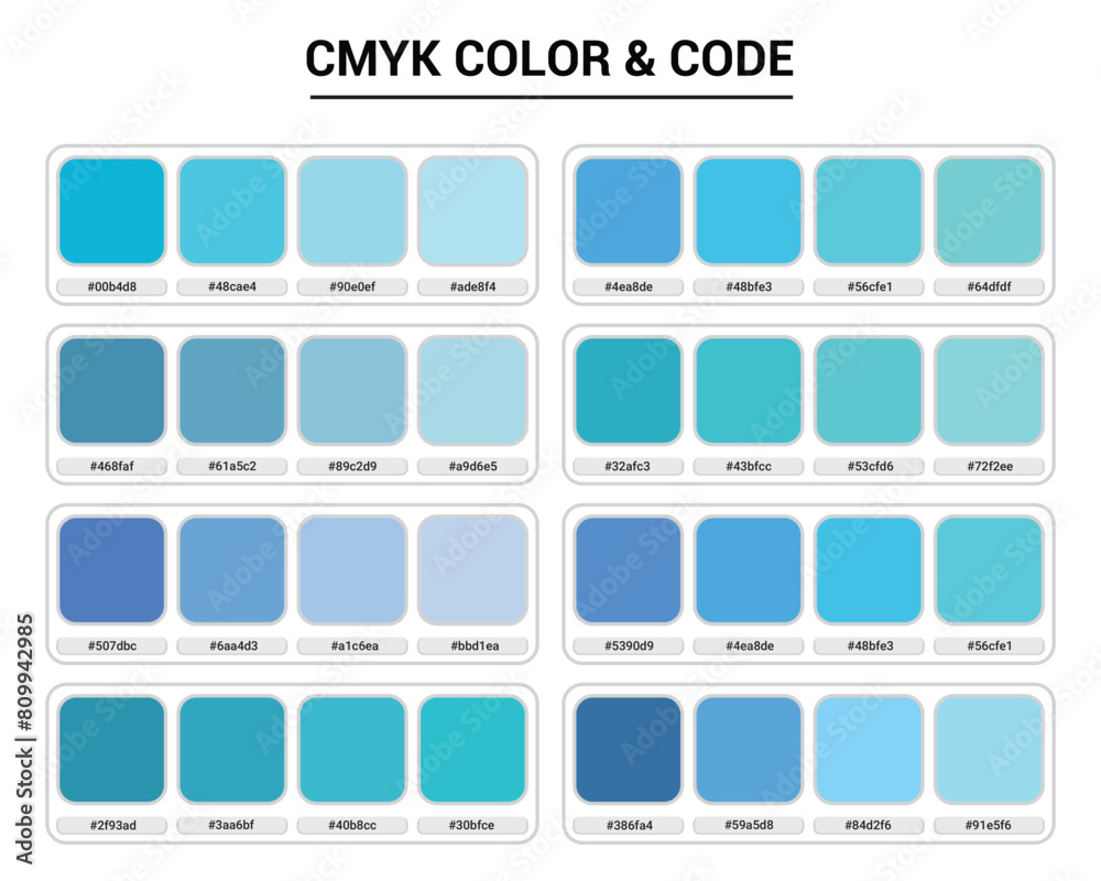 Blue pastel Color Guide Palette with color Names. Color Palette ...