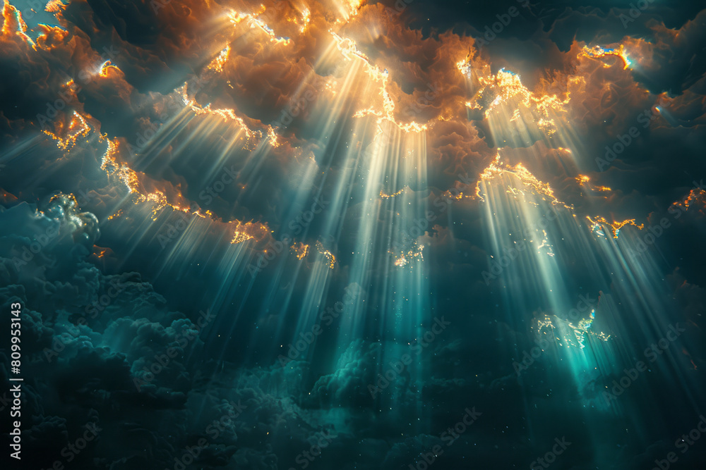 Harpoons visualized as the rays of the sun breaking through clouds ...