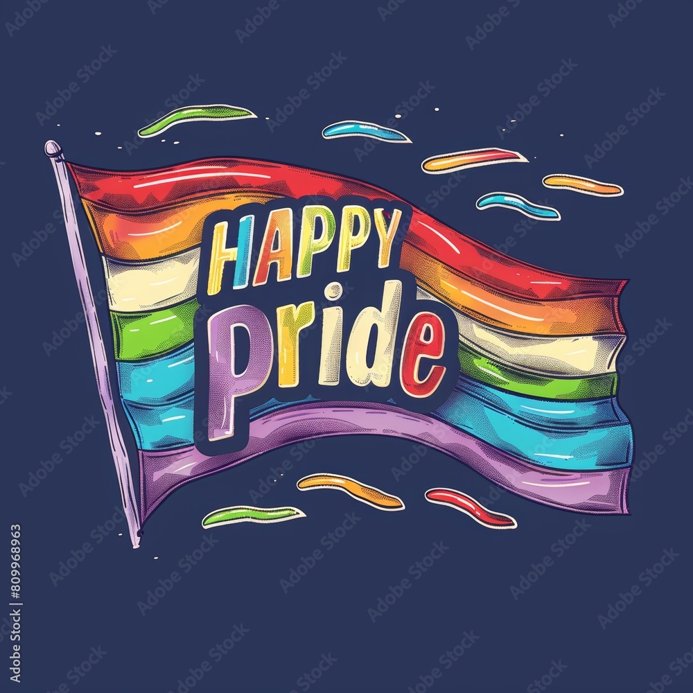Pride Day themed rainbow flag with the text "HAPPY PRIDE". Minimalist ...