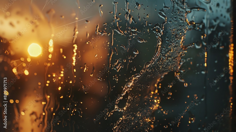 Strong rainfall splashing on a window, macro angle, 4K, superrealistic ...