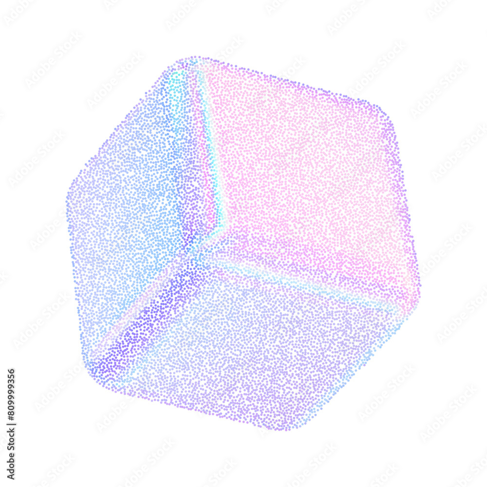 3d cube with noise gradient hologram effect. Halftone gradation square ...