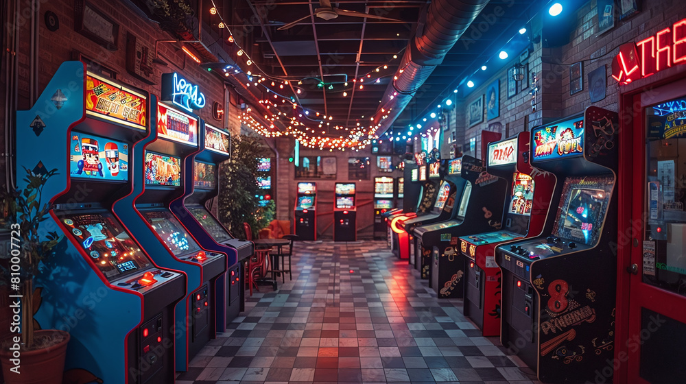 vintage 80s and 90s arcade games, nostalgic gamer memories Stock Photo ...