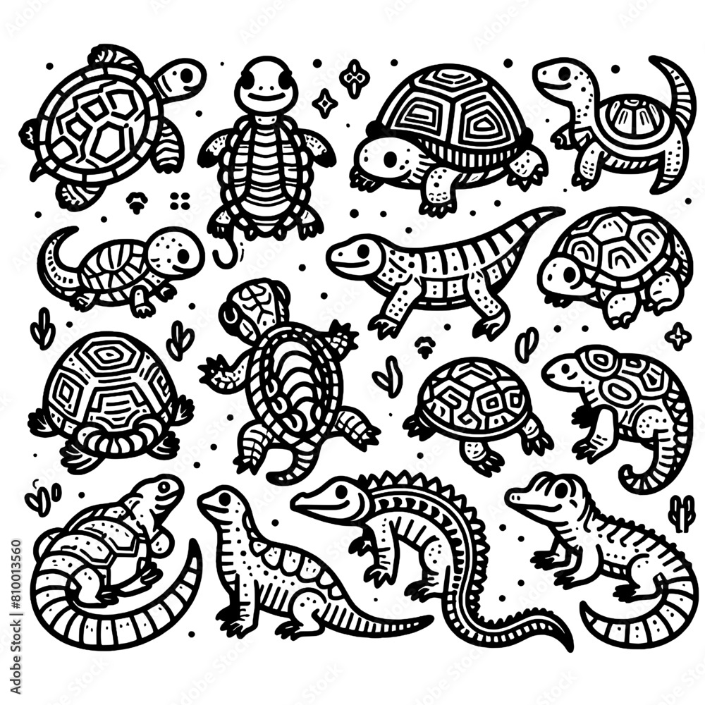 set icon Reptile Outlines, Coloring SVG Clipart, Kid Party Coloring ...