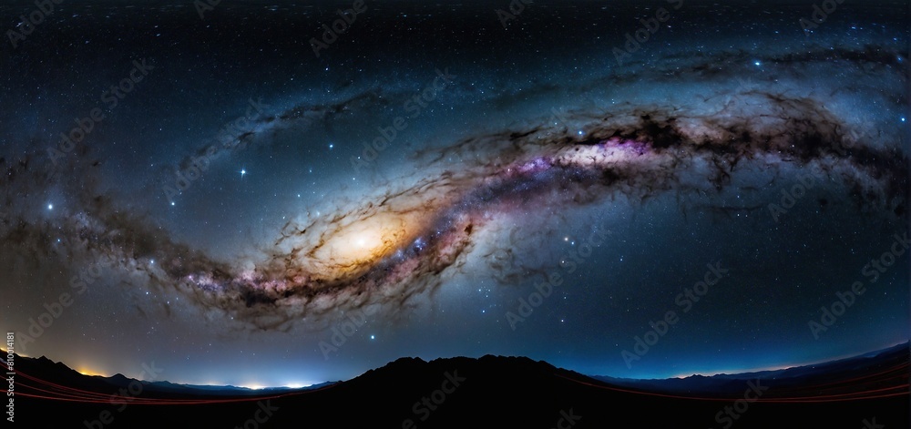 360 degree equirectangular projection space background with nebula and ...