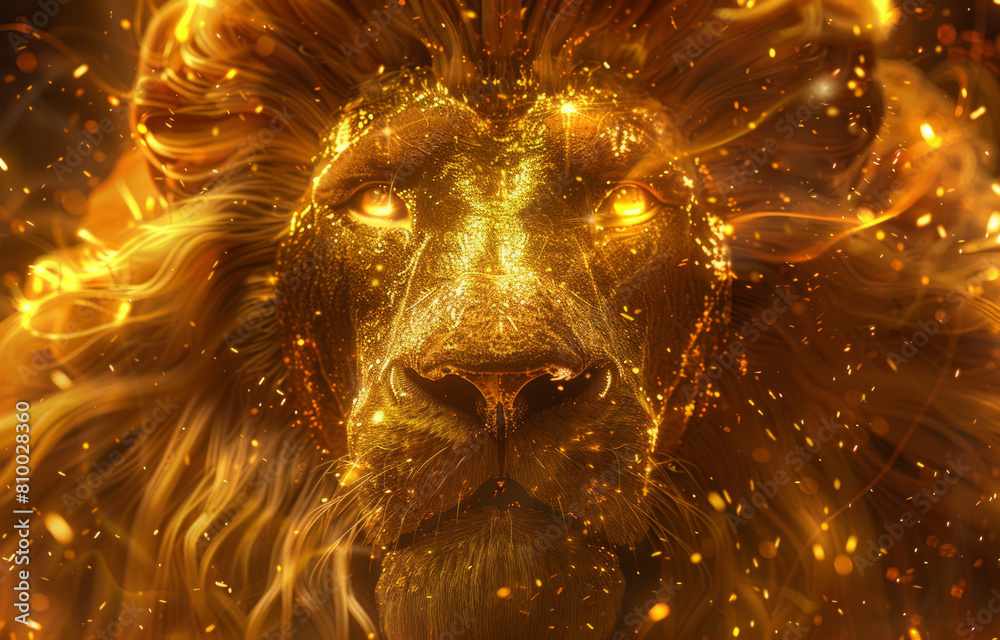 Zodiac sign Leo with a stylized lion head in yellow and golden lights ...